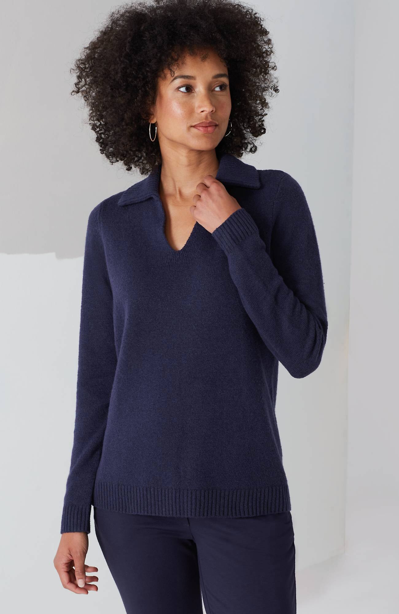 Jjill J.jill Pure Jill Collared Soft Sweater In Midnight Blue | ModeSens