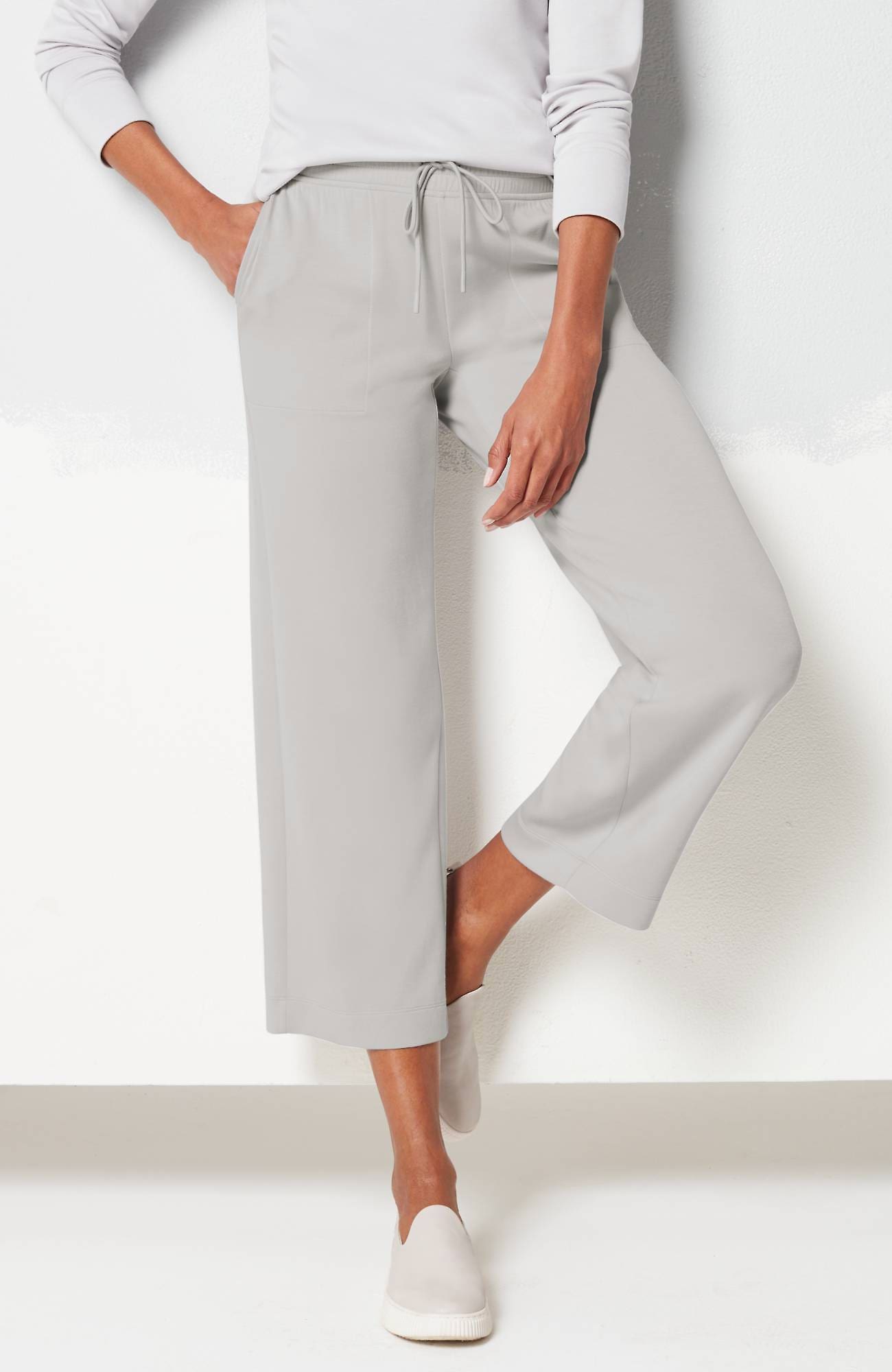 Jjill J.jill Fit Sleek Double-knit Wide-leg Crops In Zinc | ModeSens