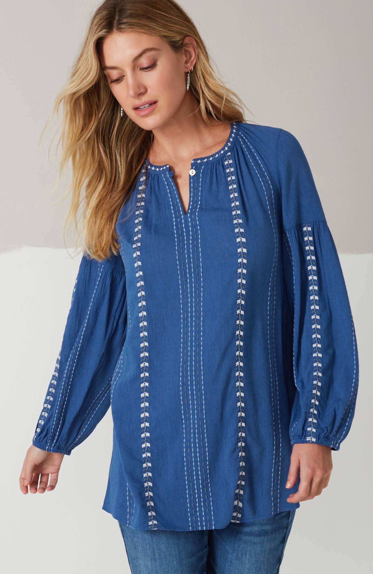 Jjill J.jill Geometrically-embroidered Tunic In Light Sapphire | ModeSens