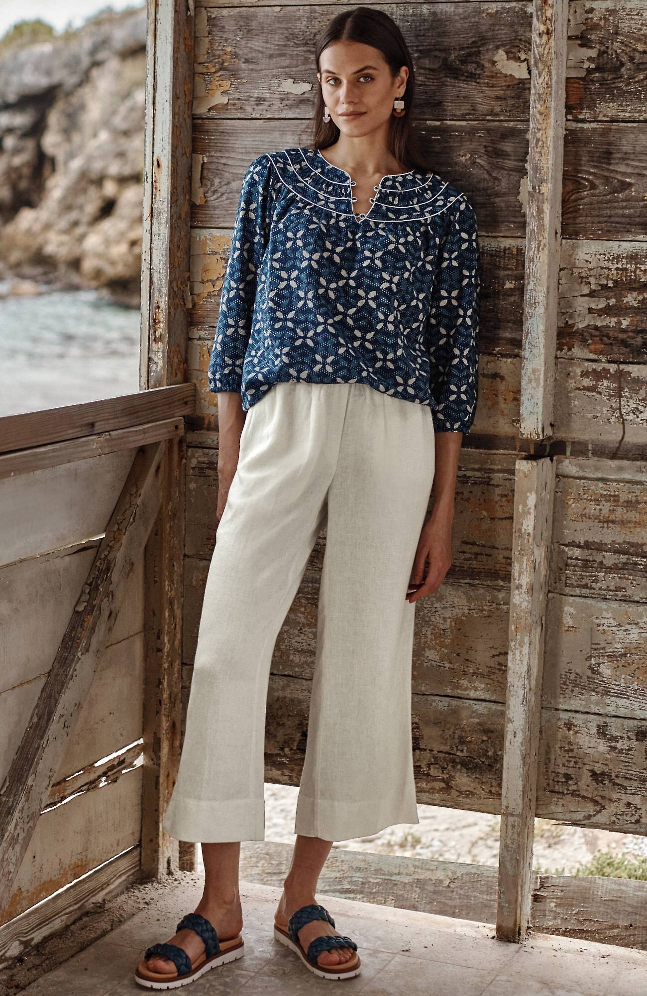 Jjill J.jill Pure Jill Linen-blend Full-leg Crops In Sail Cloth | ModeSens