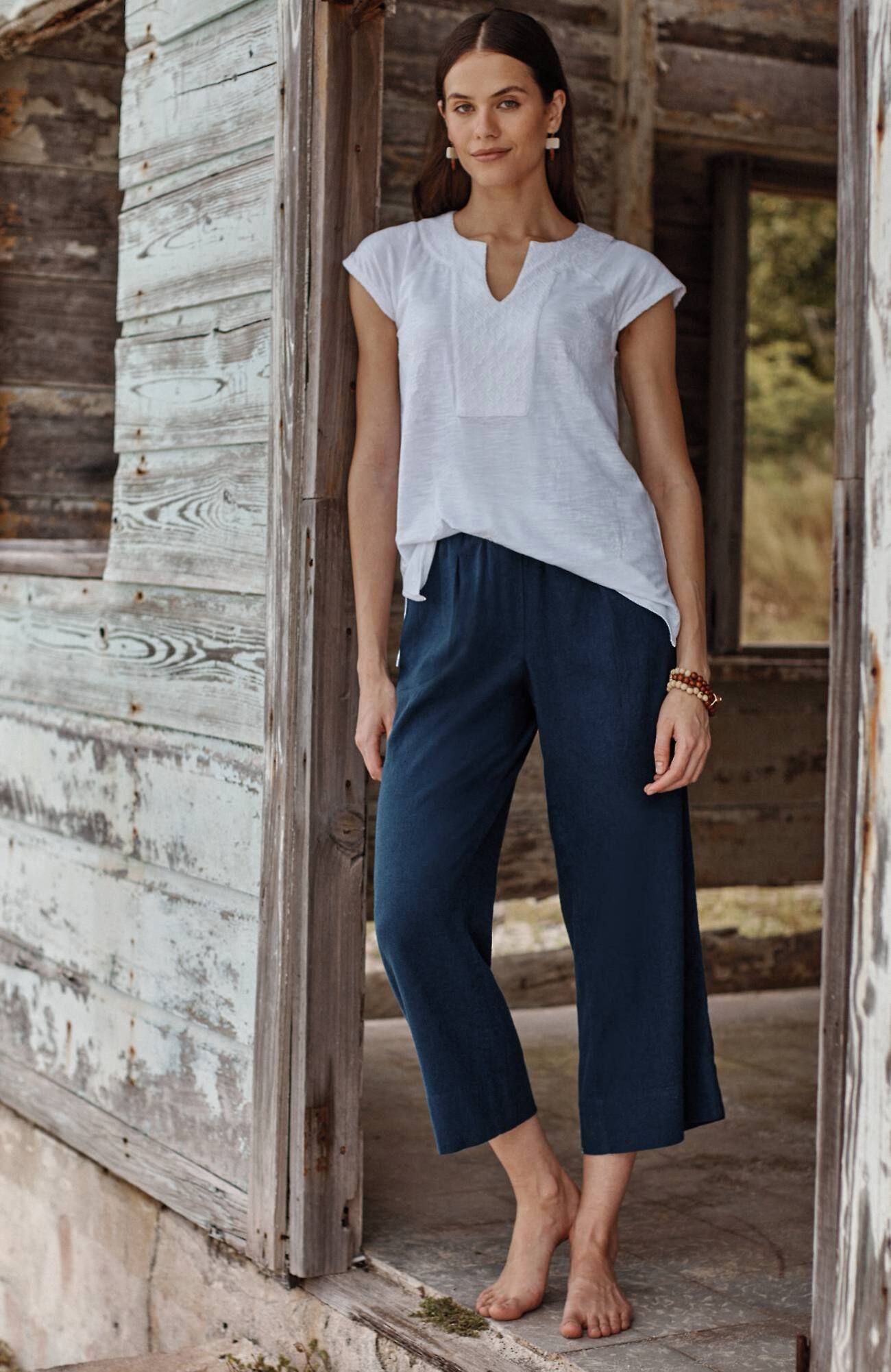 Jjill J.jill Pure Jill Linen-blend Full-leg Crops In Dark Ink Blue ...