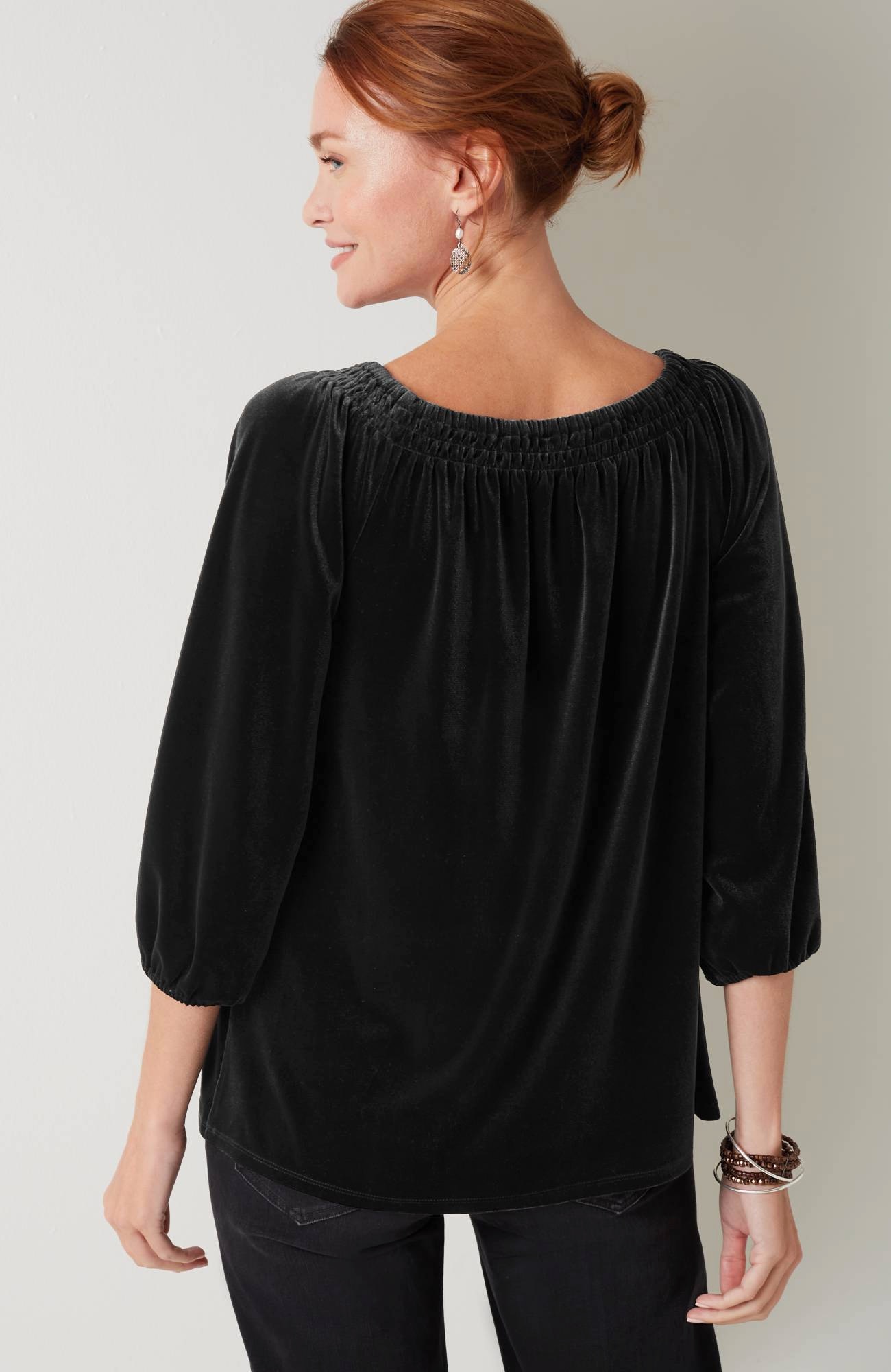 J. Jill Wearever Convertible-Shoulder Smocked-Neck Top | Hamilton Place